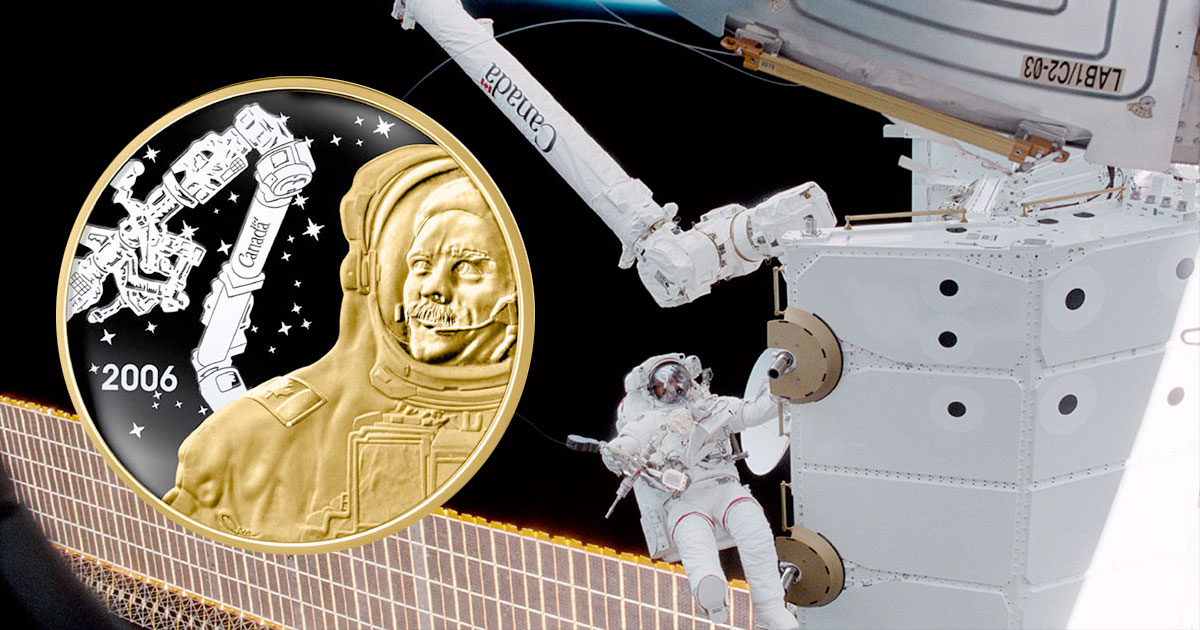 Canada issues coins featuring astronaut and Canadarm2 robotic arm ...