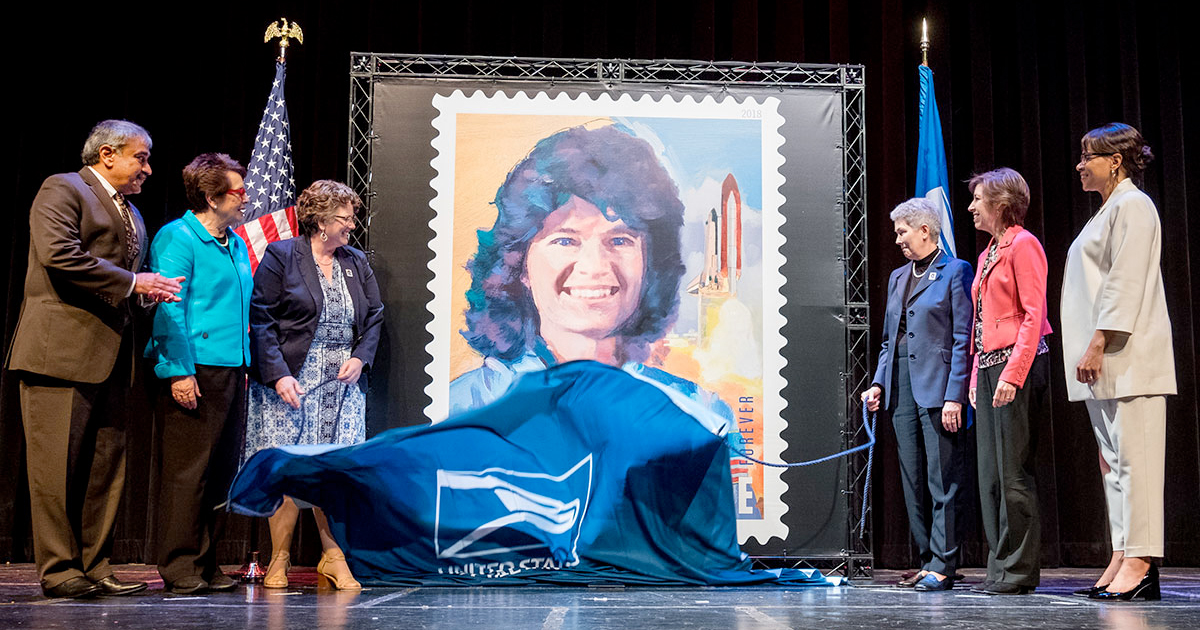USPS ceremony dedicates 'amazing' Sally Ride Forever postage stamp ...