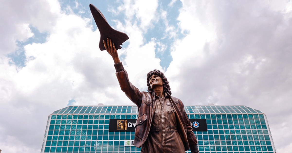 Statue of first American woman in space unveiled at aviation museum ...