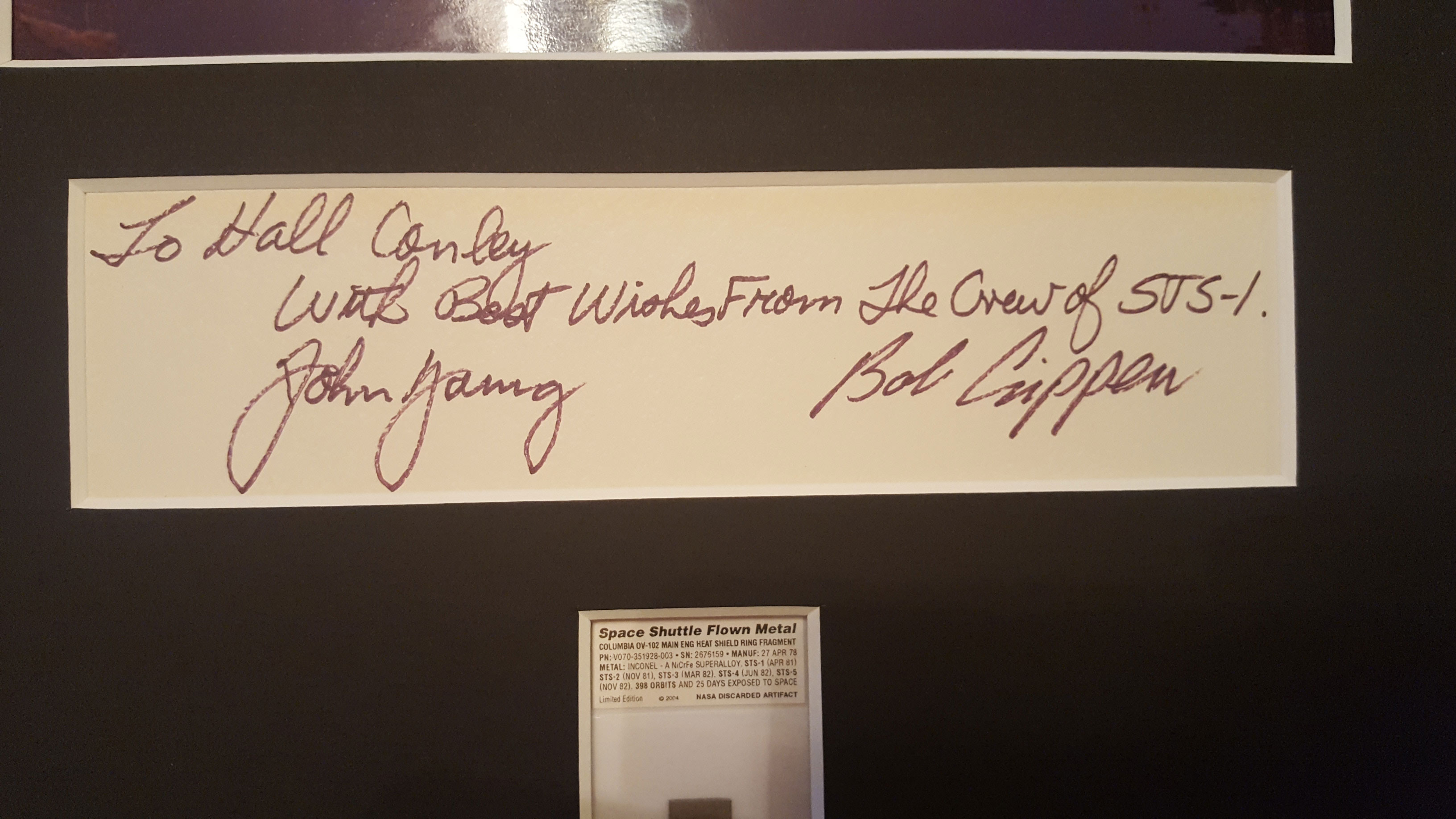 FS: STS-1 autographs and Columbia artifact - collectSPACE: Messages