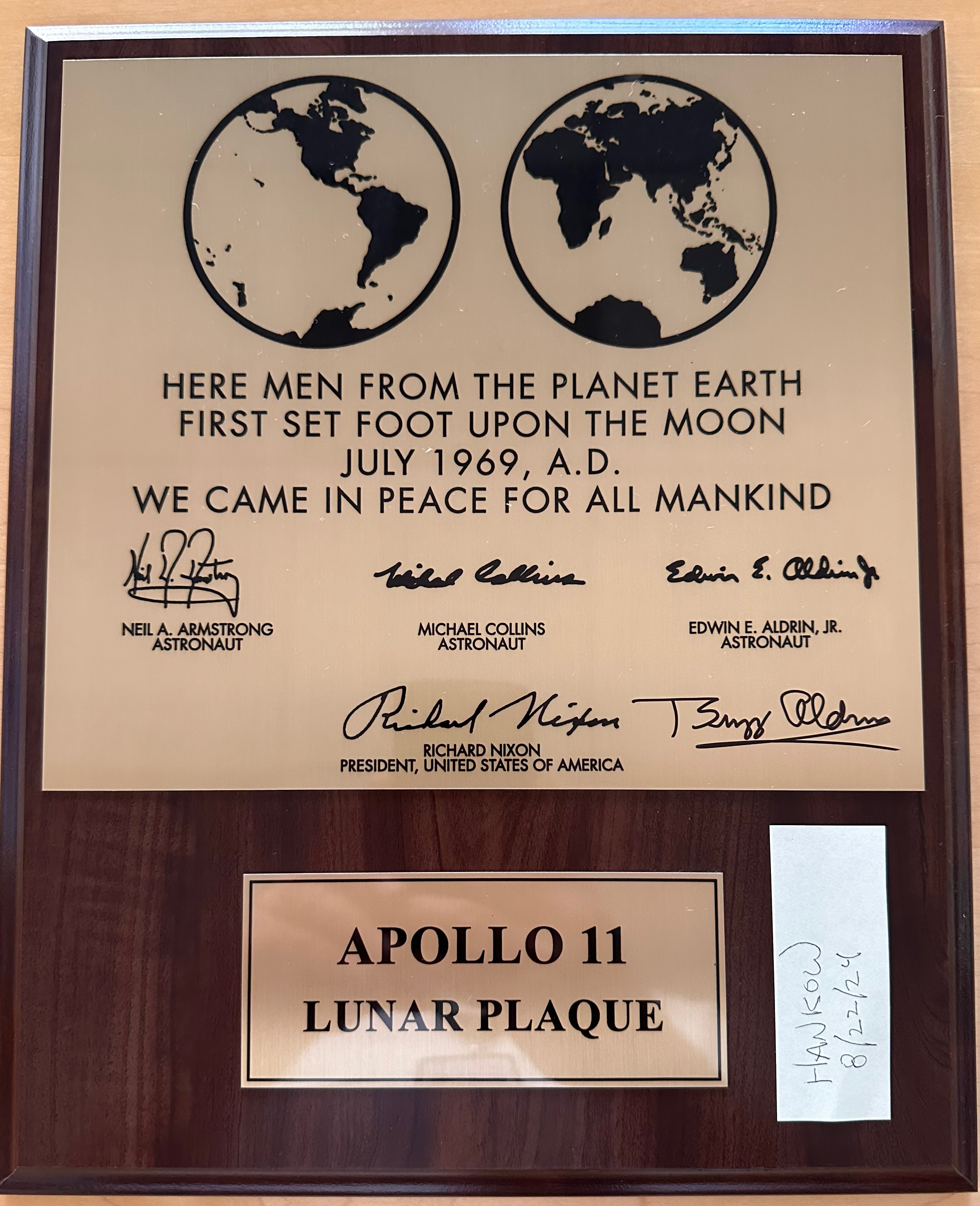 FS: Buzz Aldrin-signed lunar landing plaque - collectSPACE: Messages