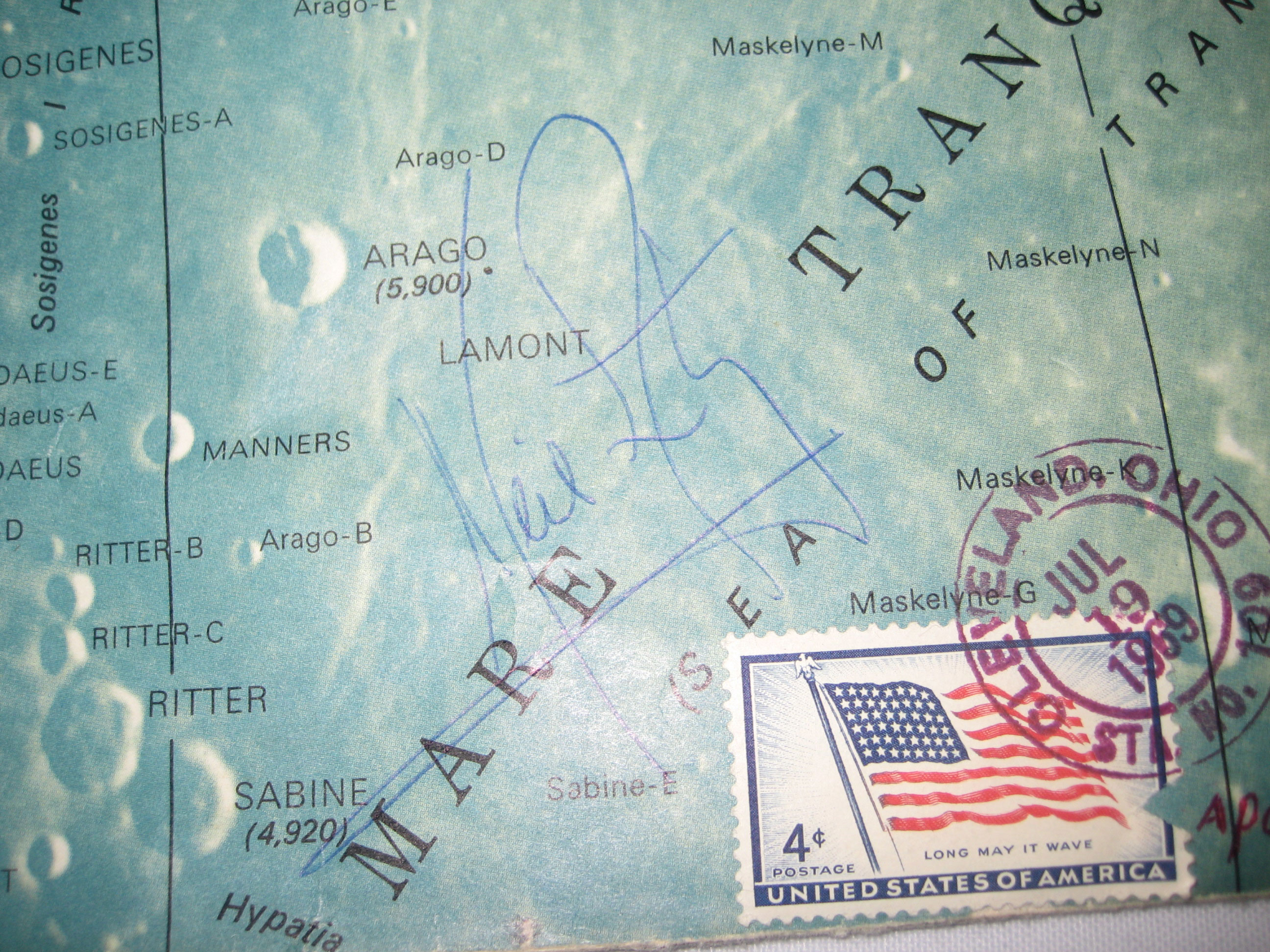 FS: Neil Armstrong autograph on lunar map - collectSPACE: Messages