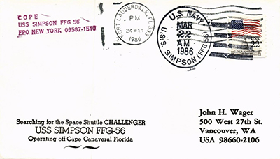 USS Simpson STS-51L Challenger cover? - collectSPACE: Messages