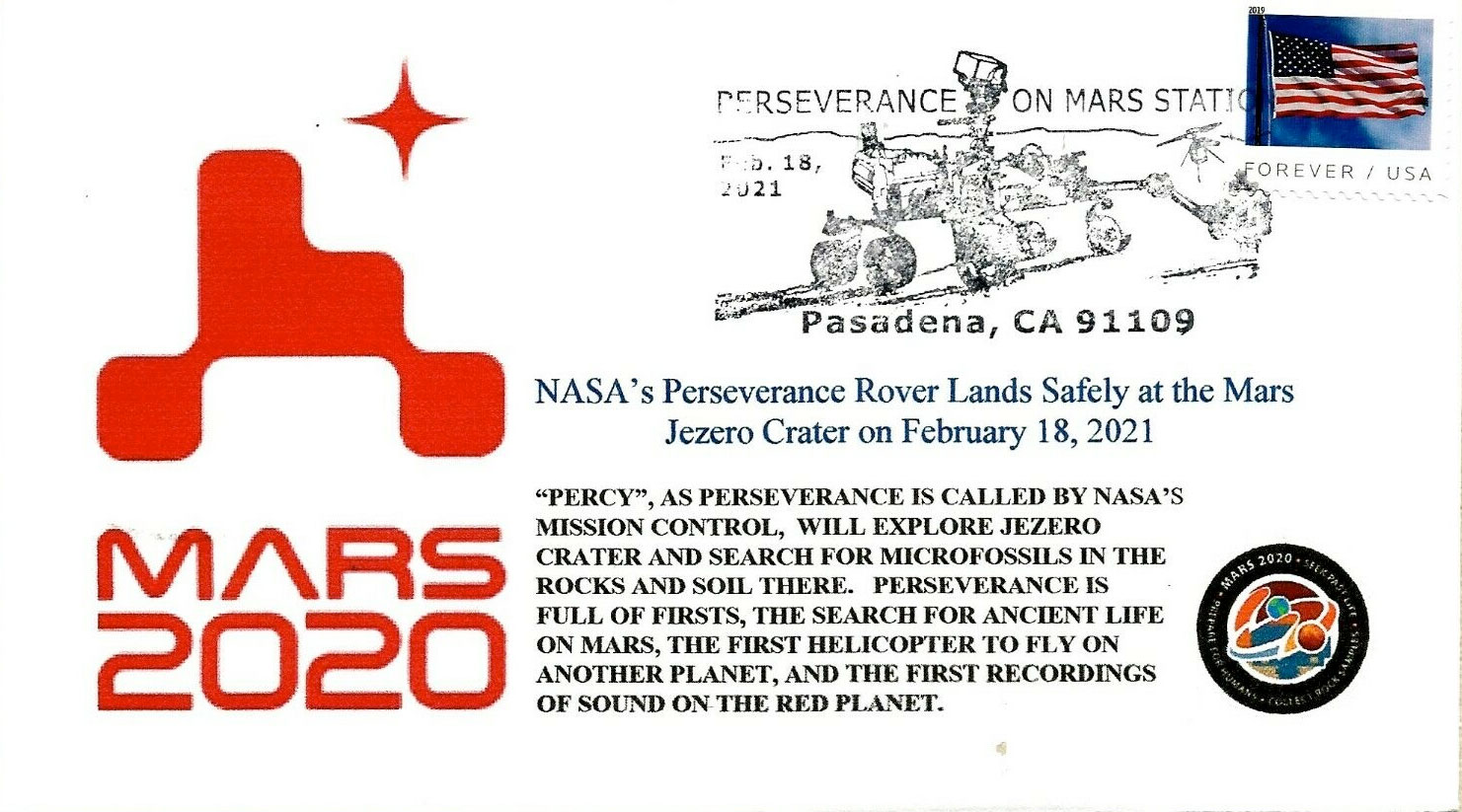 Mars 2020 Perseverance pictorial postmarks - collectSPACE: Messages