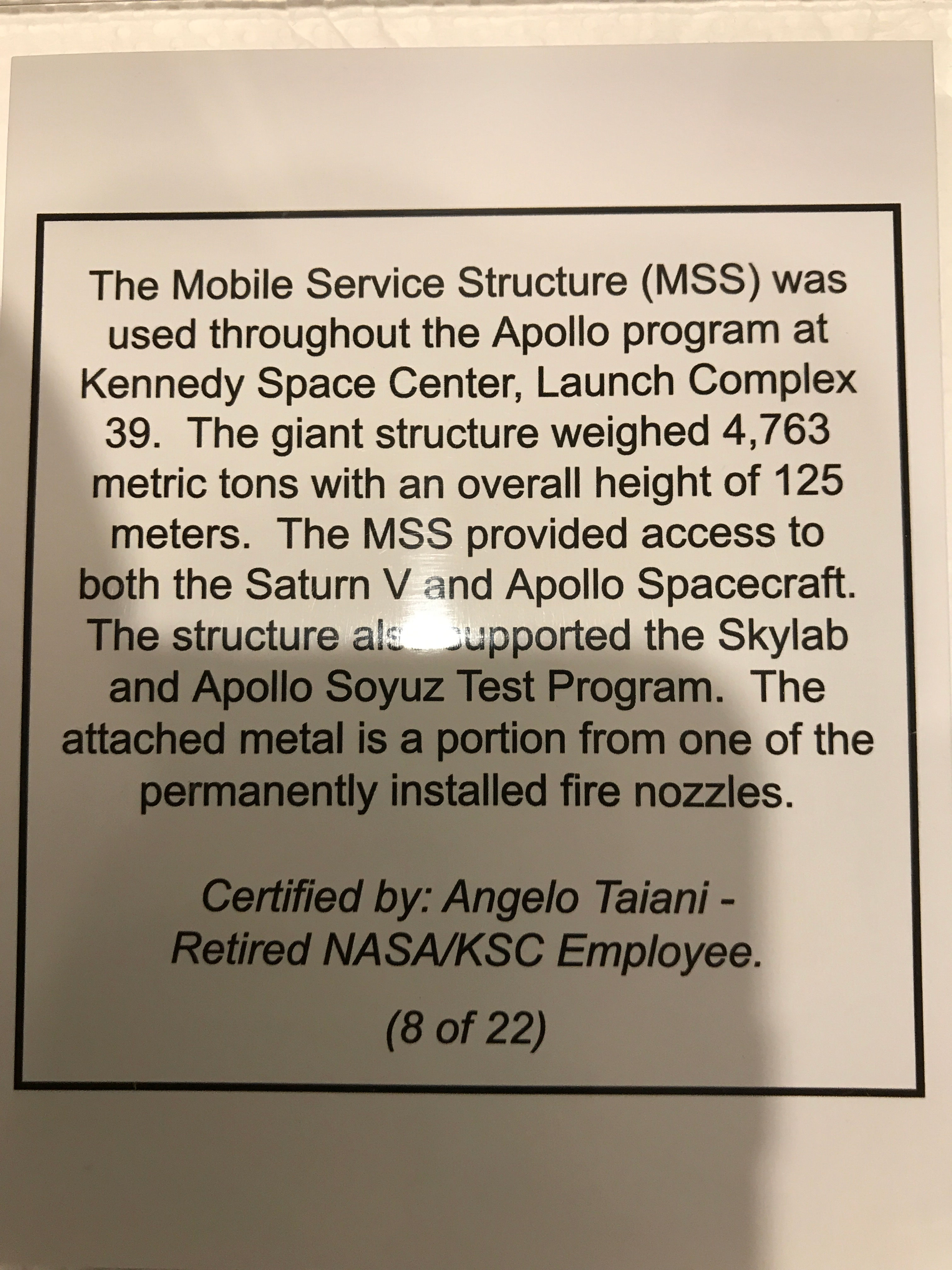 FS: Apollo Mobile Service Structure lucite - collectSPACE: Messages